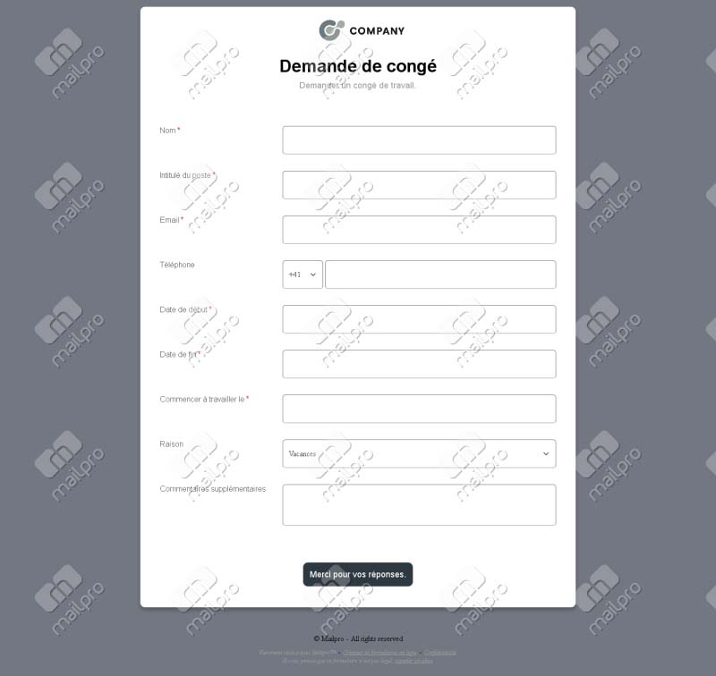 Modèles de Formulaires Congés, Absences & Feuilles de Temps | Mailpro™