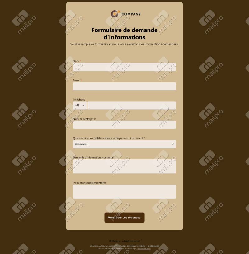 Modèles de Formulaires de Demande d’Informations | Mailpro™